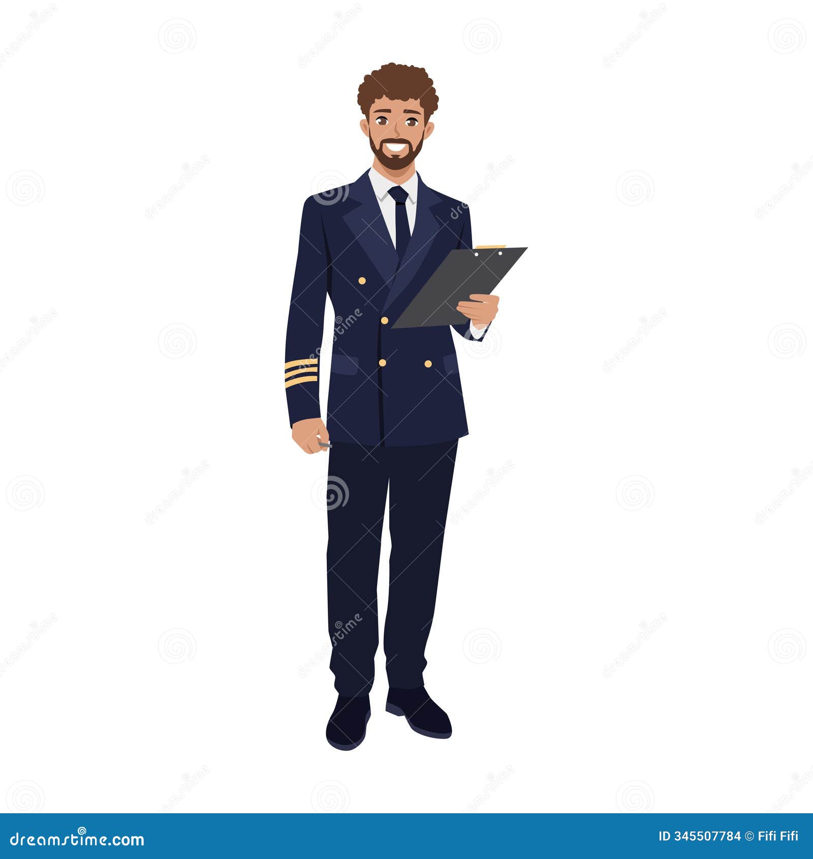 Young Pilot Steward Writing Notes in List of Passengers Stock ...