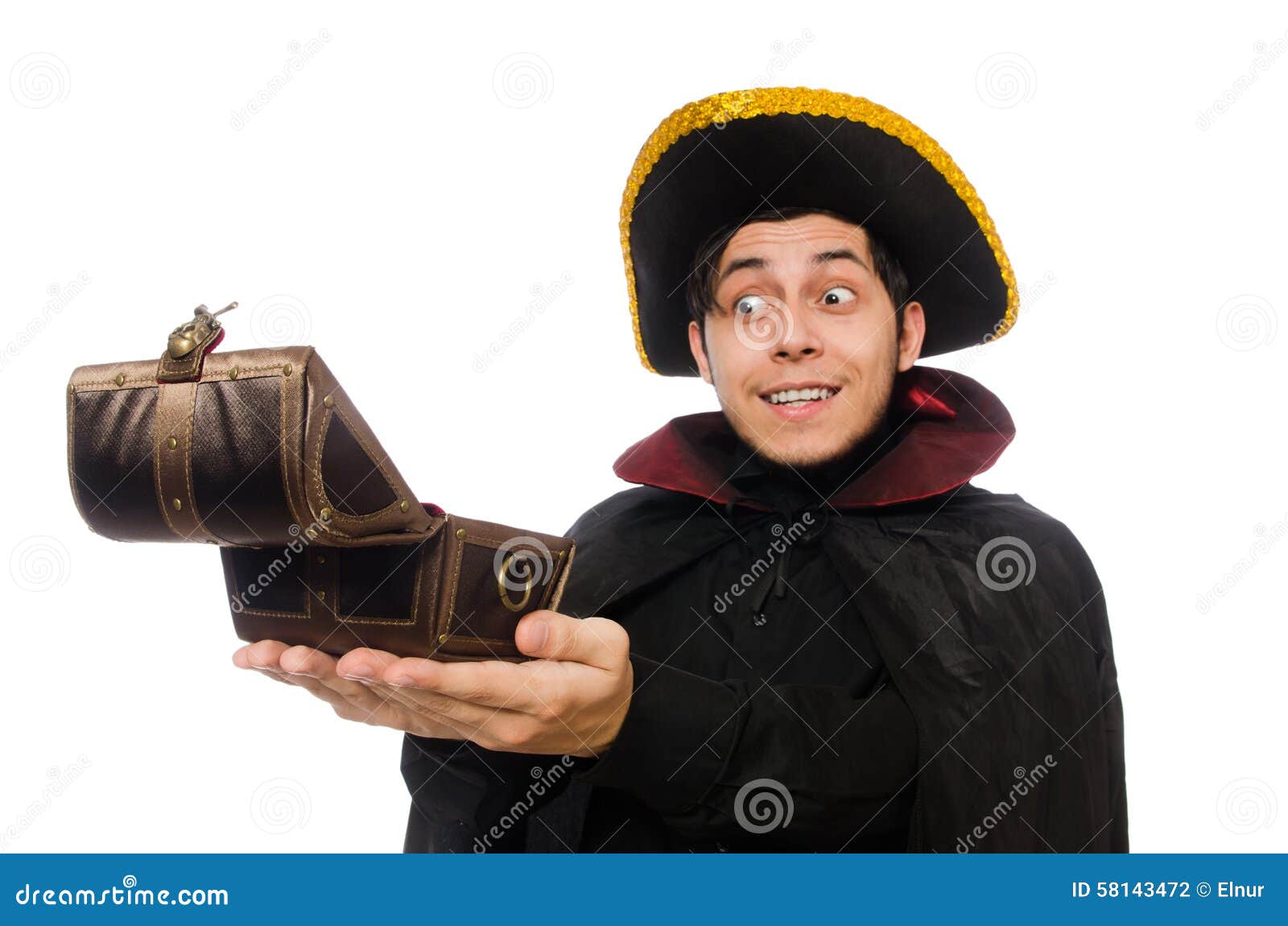 Young Pirate Holding Chest Box Stock Photo - Image of carnival, captain ...