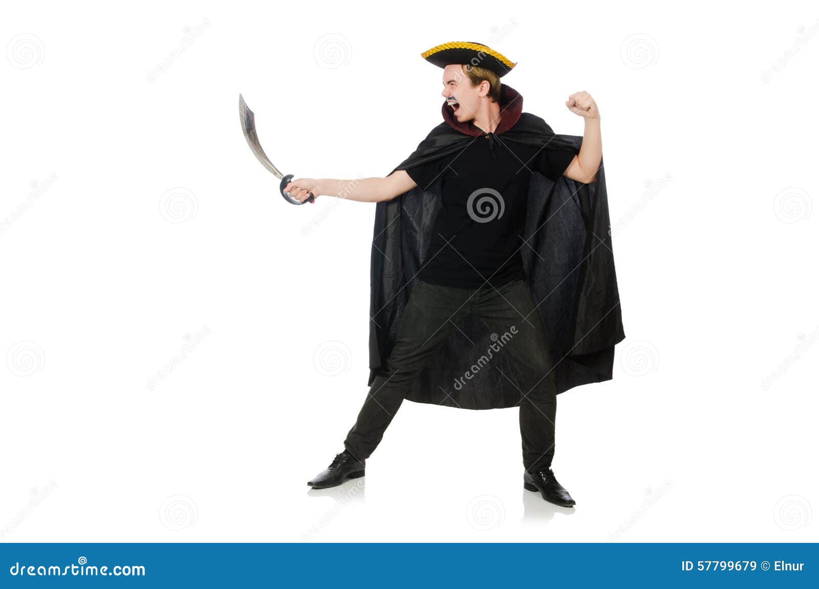 Young Pirate Holding Sword Isolated on White Stock Image - Image of ...