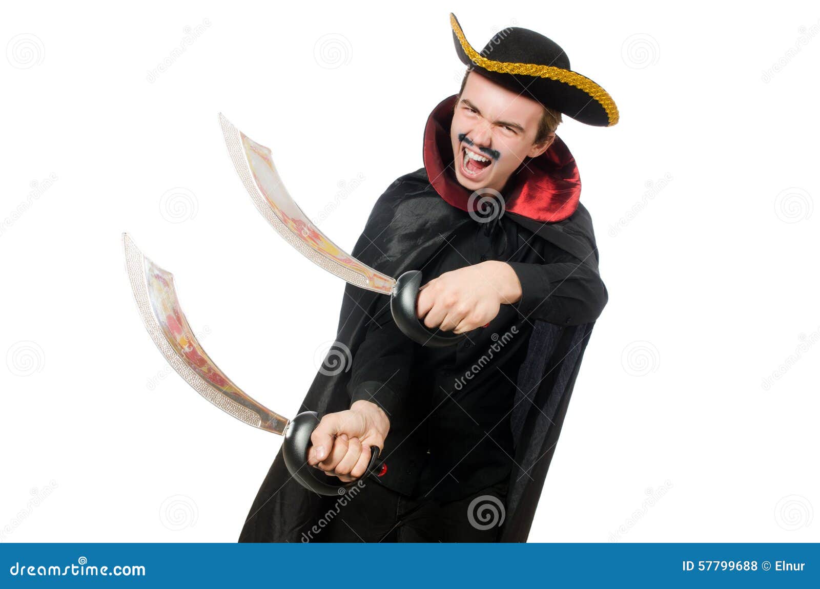 Young Pirate Holding Sword Isolated on White Stock Photo - Image of ...