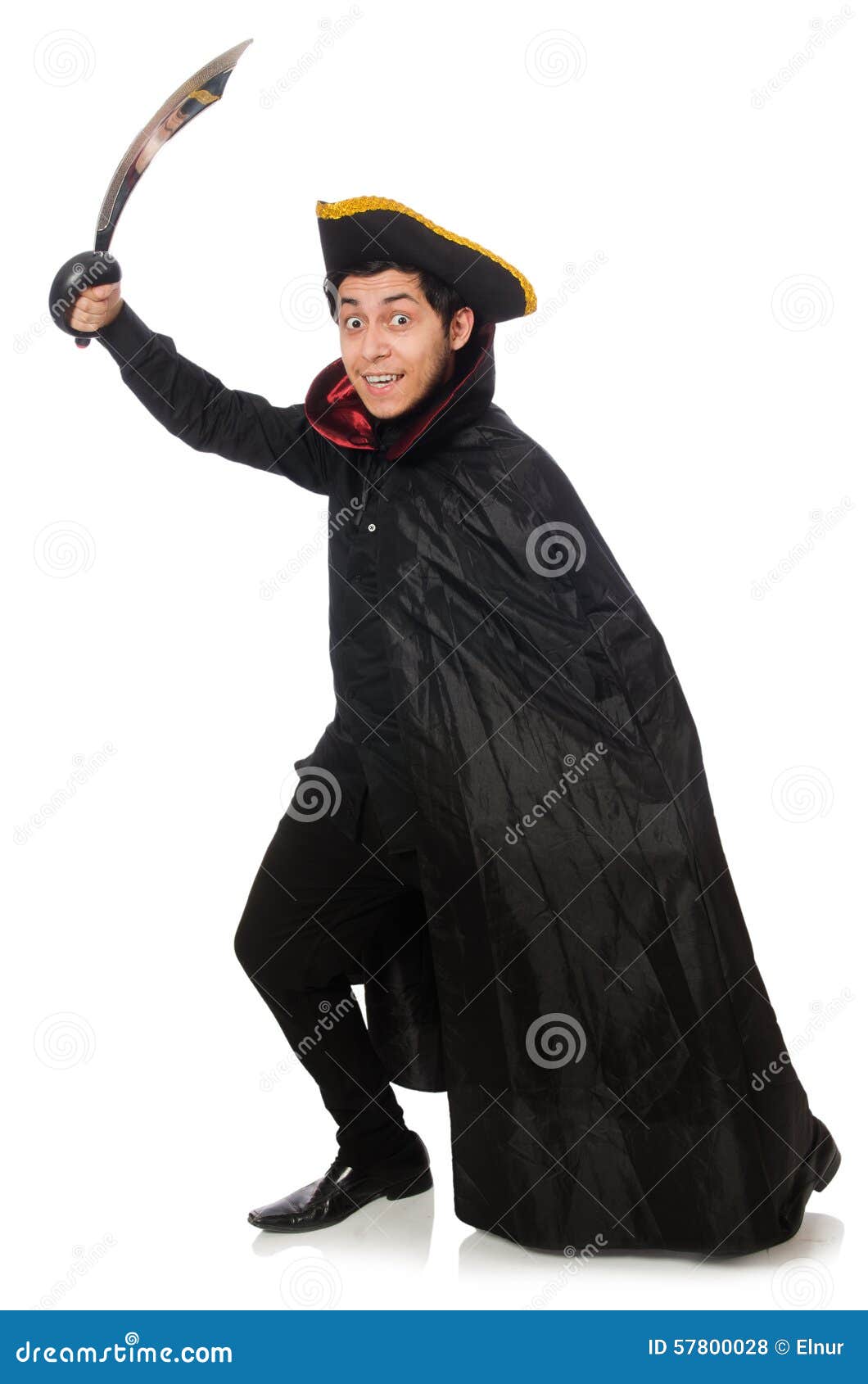 Young Pirate Holding Sword Isolated on White Stock Photo - Image of ...