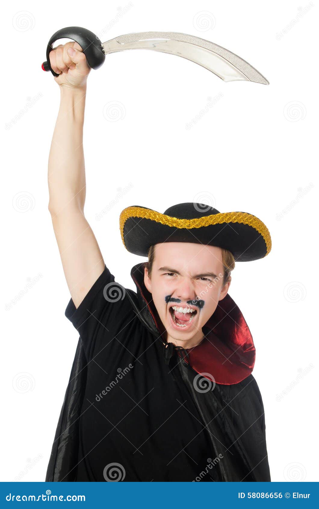 Young Pirate Holding Sword Isolated on White Stock Photo - Image of ...