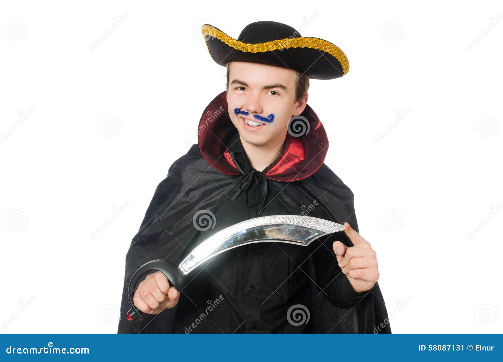 Young Pirate Holding Sword Isolated on White Stock Image - Image of ...