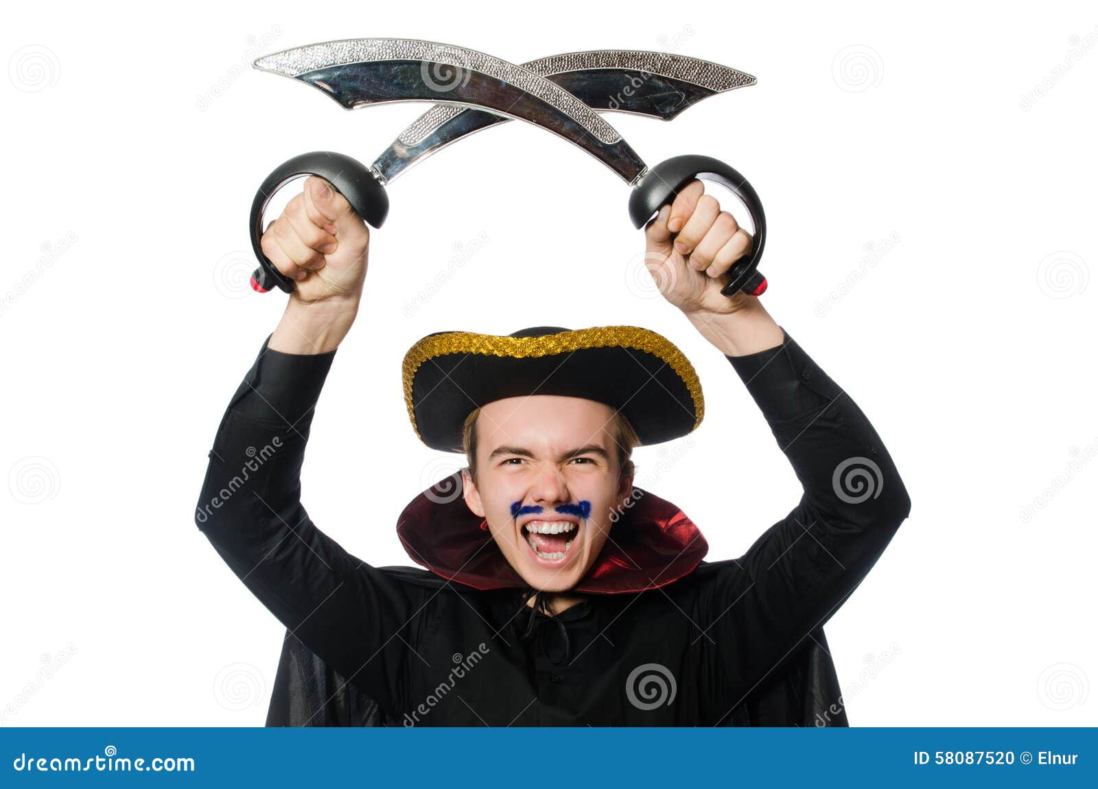 Young Pirate Holding Sword Isolated on White Stock Photo - Image of ...