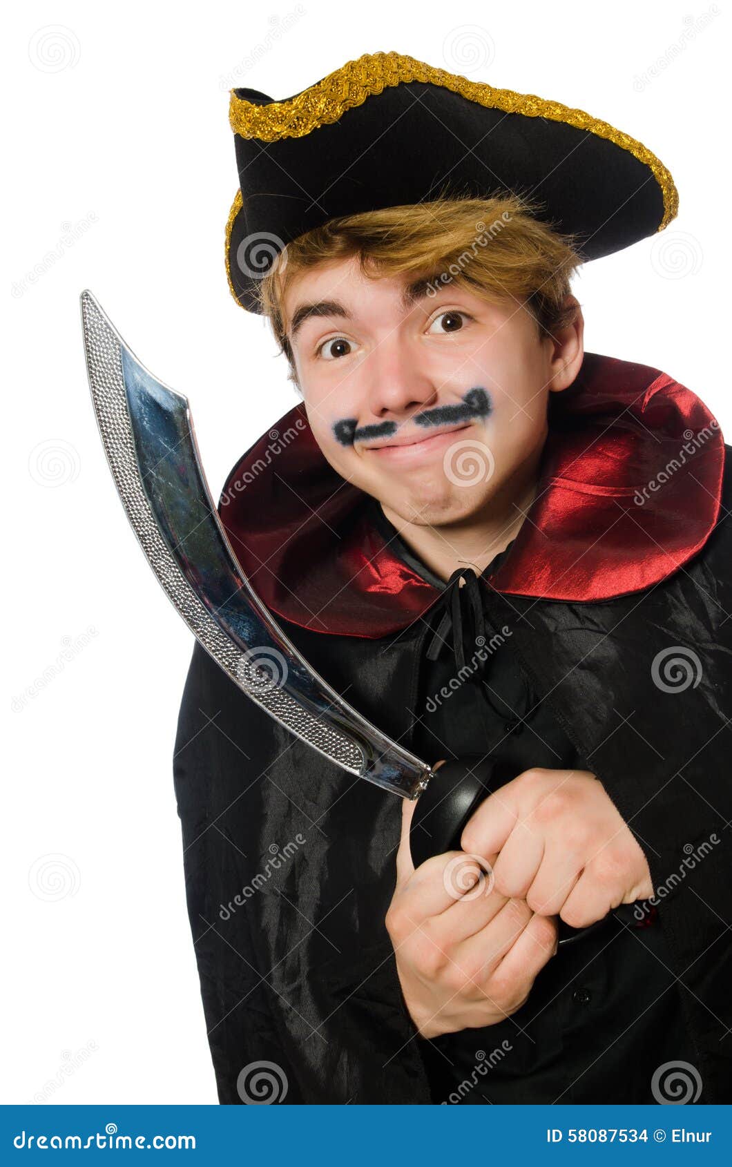 Young Pirate Holding Sword Isolated on White Stock Photo - Image of ...