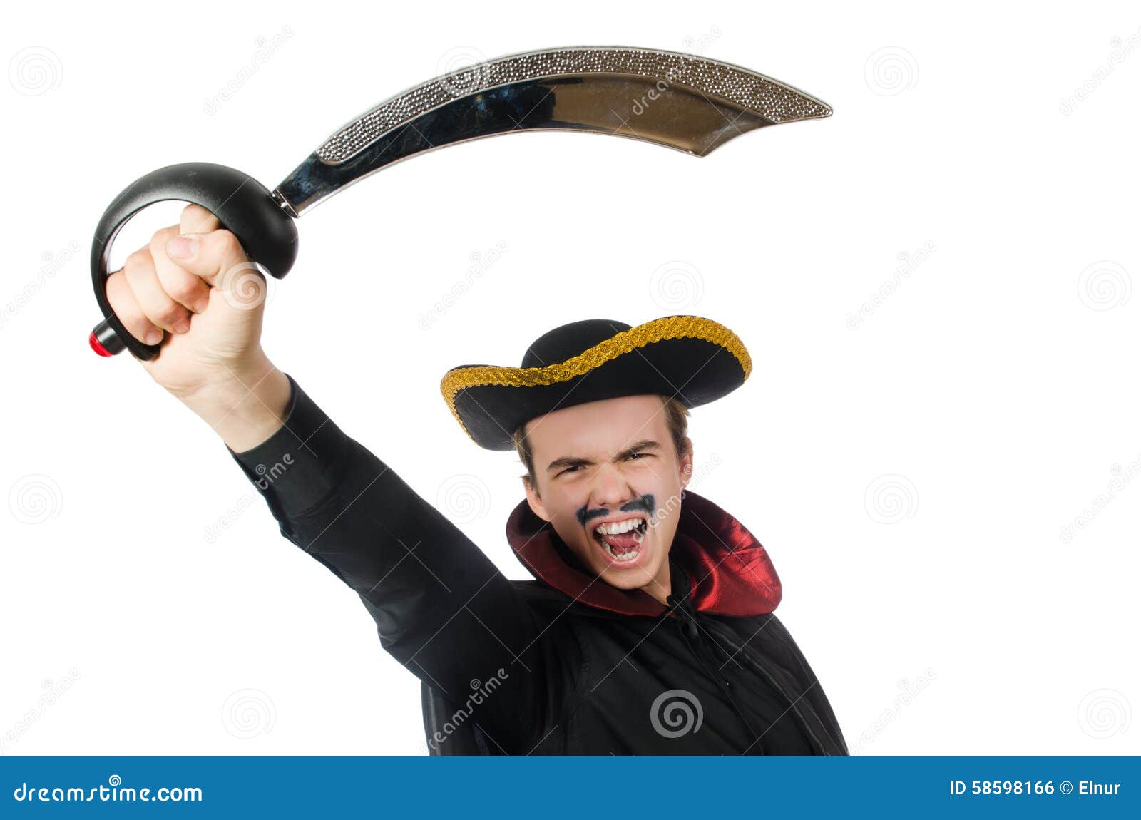 Young Pirate Holding Sword Isolated on White Stock Photo - Image of ...