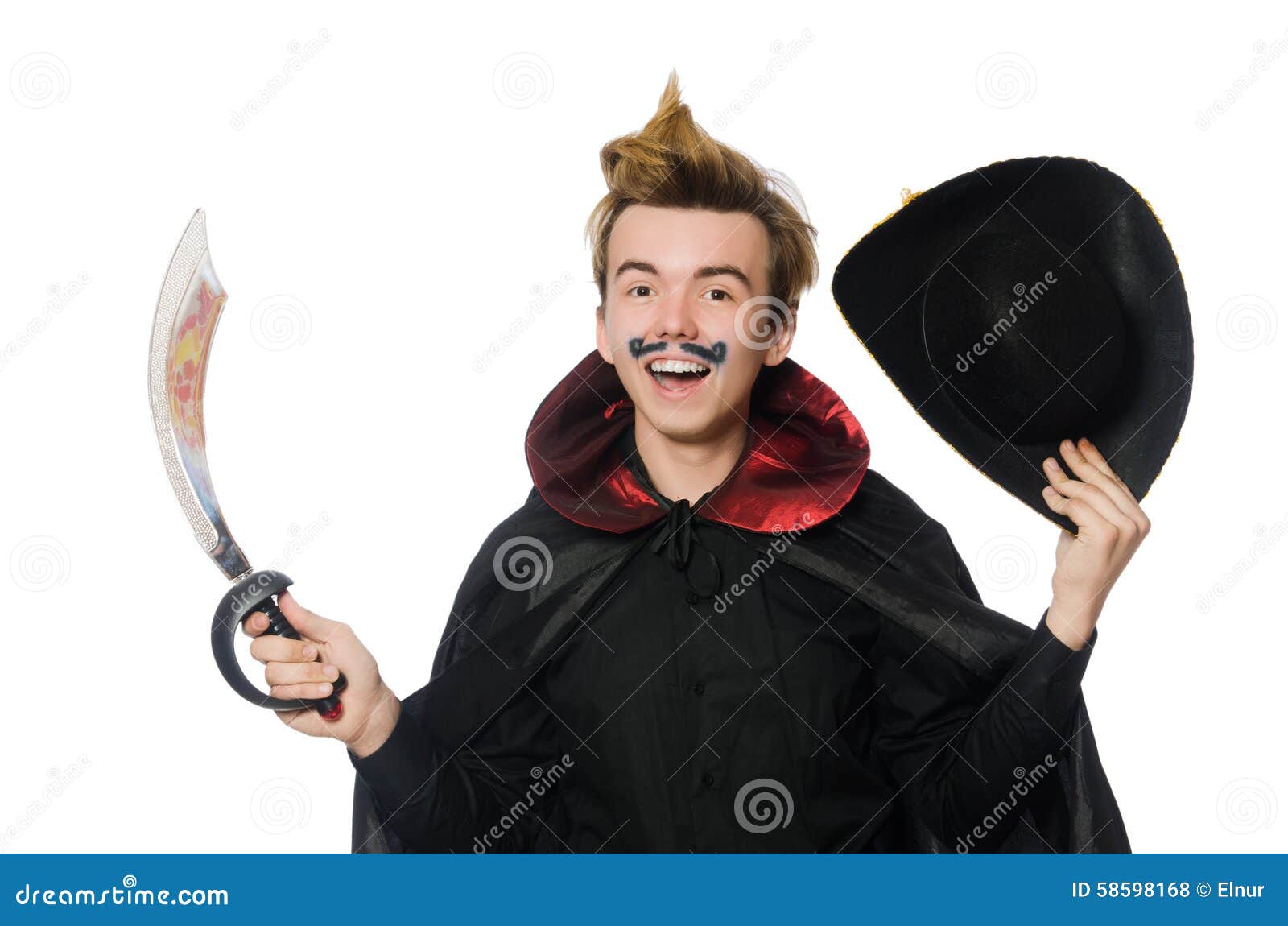 Young Pirate Holding Sword Isolated on White Stock Photo - Image of ...