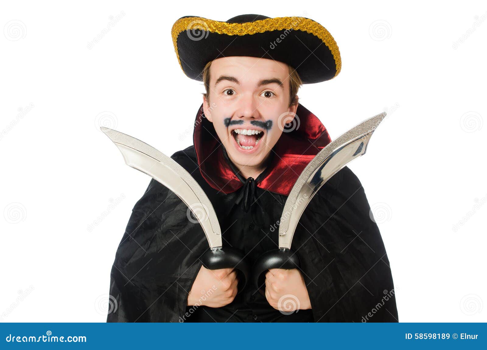 Young Pirate Holding Sword Isolated on White Stock Image - Image of ...