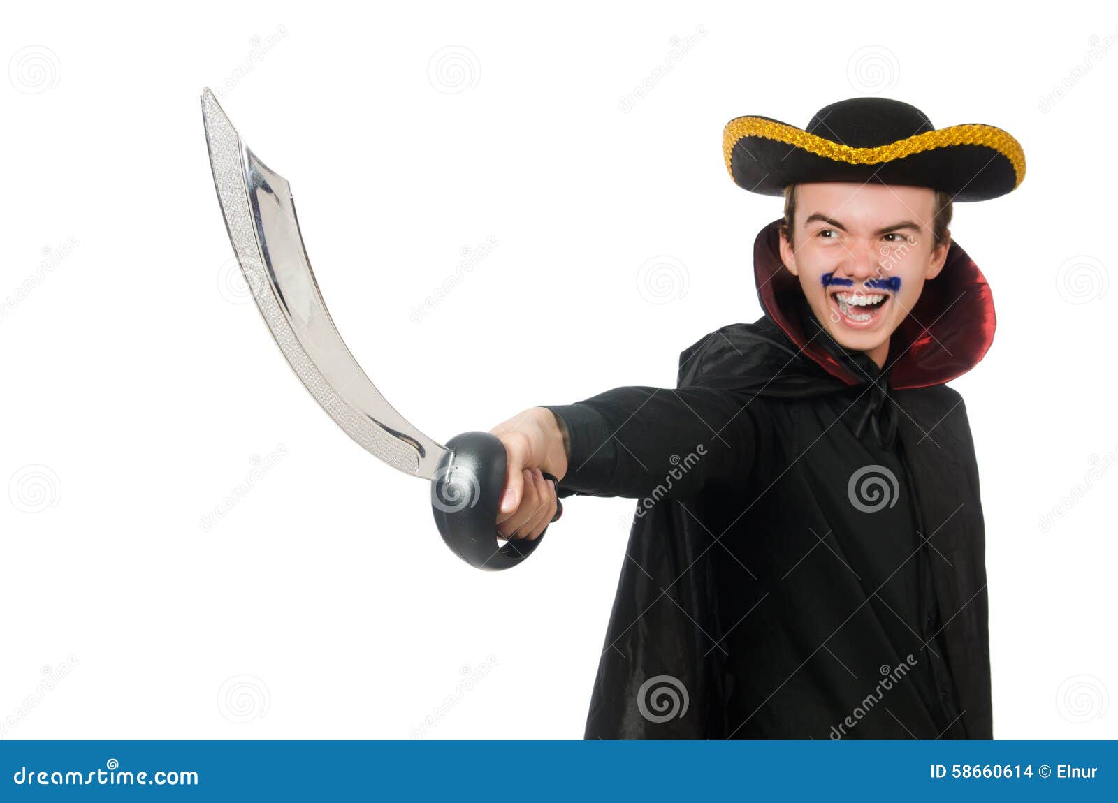 Young Pirate Holding Sword Isolated on White Stock Photo - Image of ...