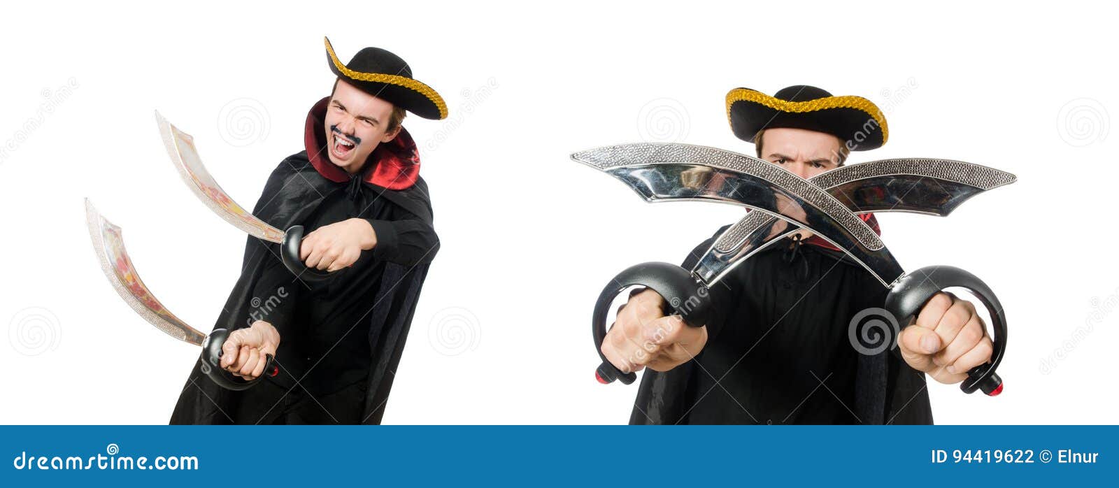 The Young Pirate Holding Sword Isolated on White Stock Photo - Image of ...