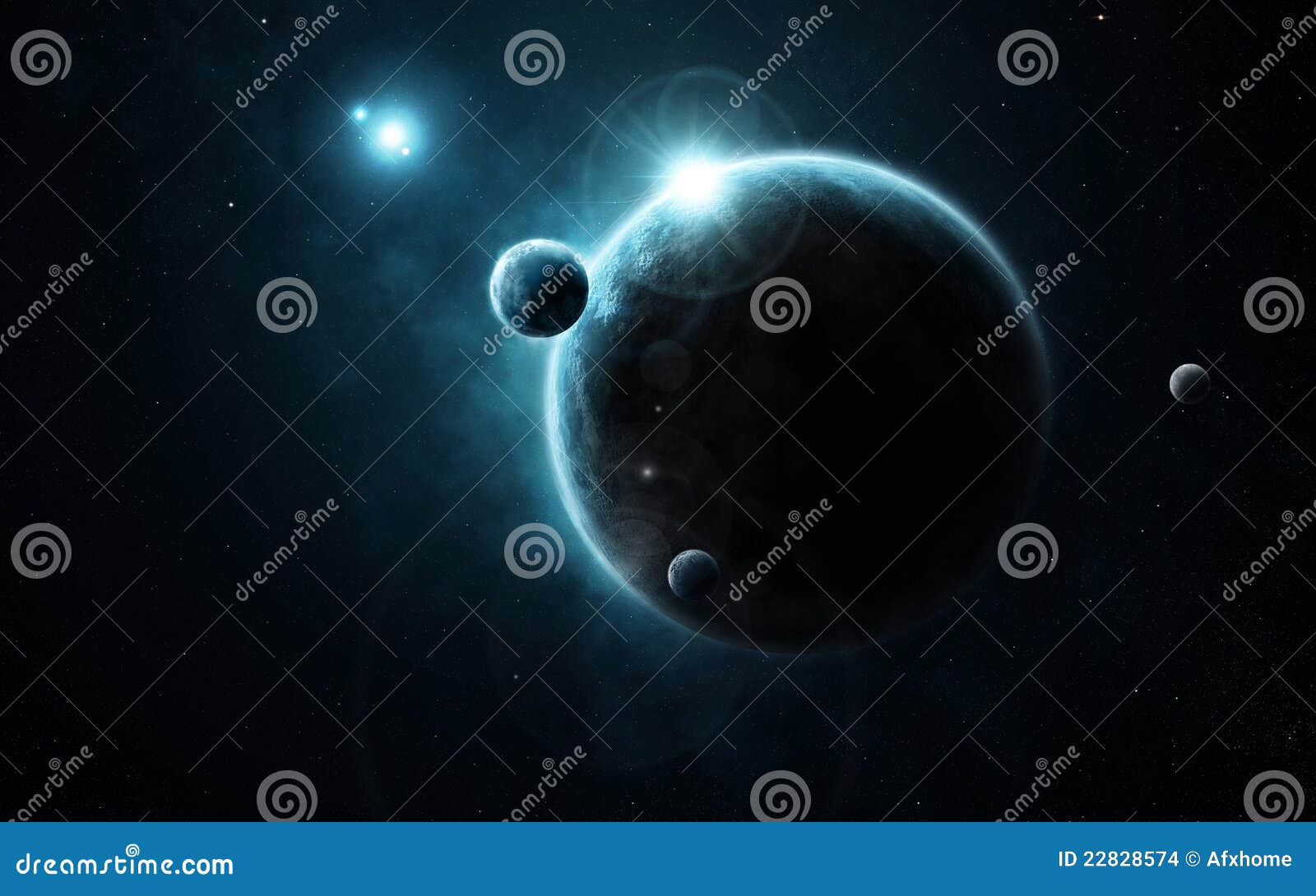Young Planet System in Far Deep Space Stock Illustration - Illustration ...
