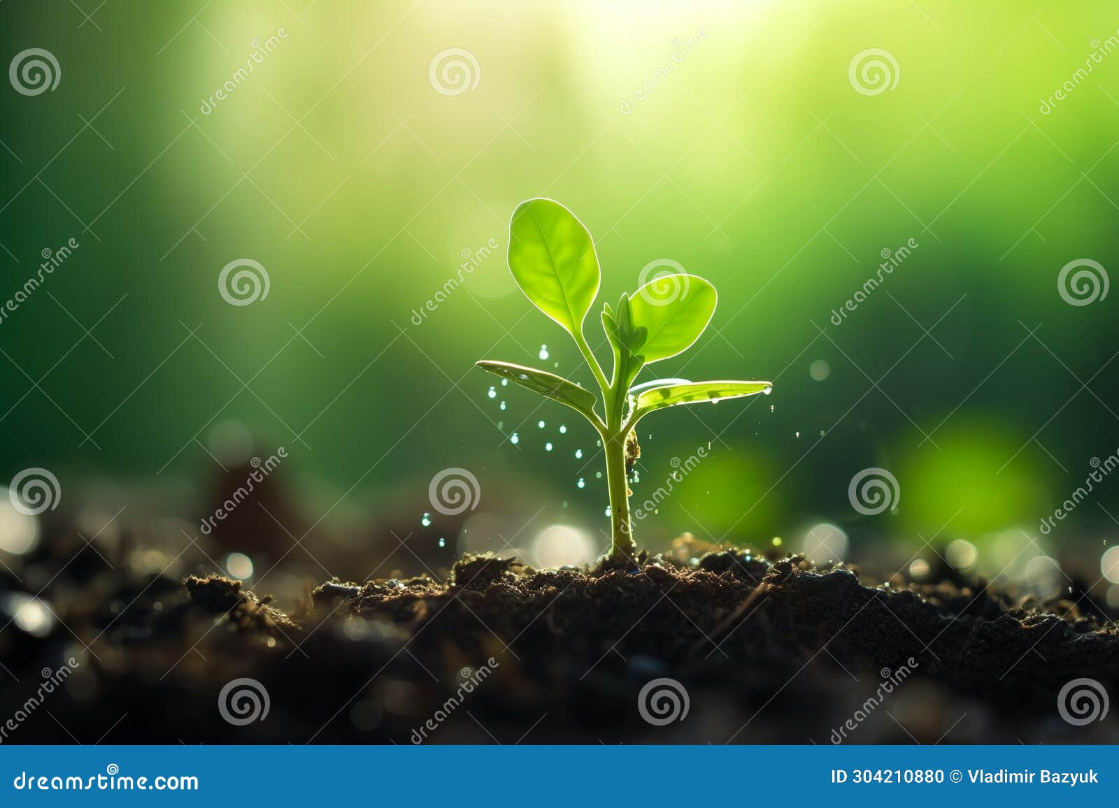 Young Plant with Drop of Water Growing, a Young Plant Sprouted on the ...