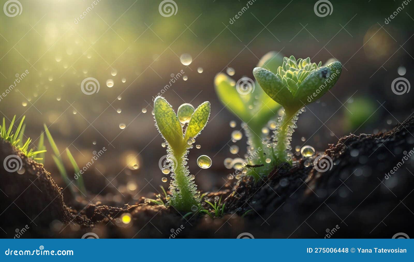 A Young Plant with a Drop of Water in the Sun, a Growing Plant Grows ...