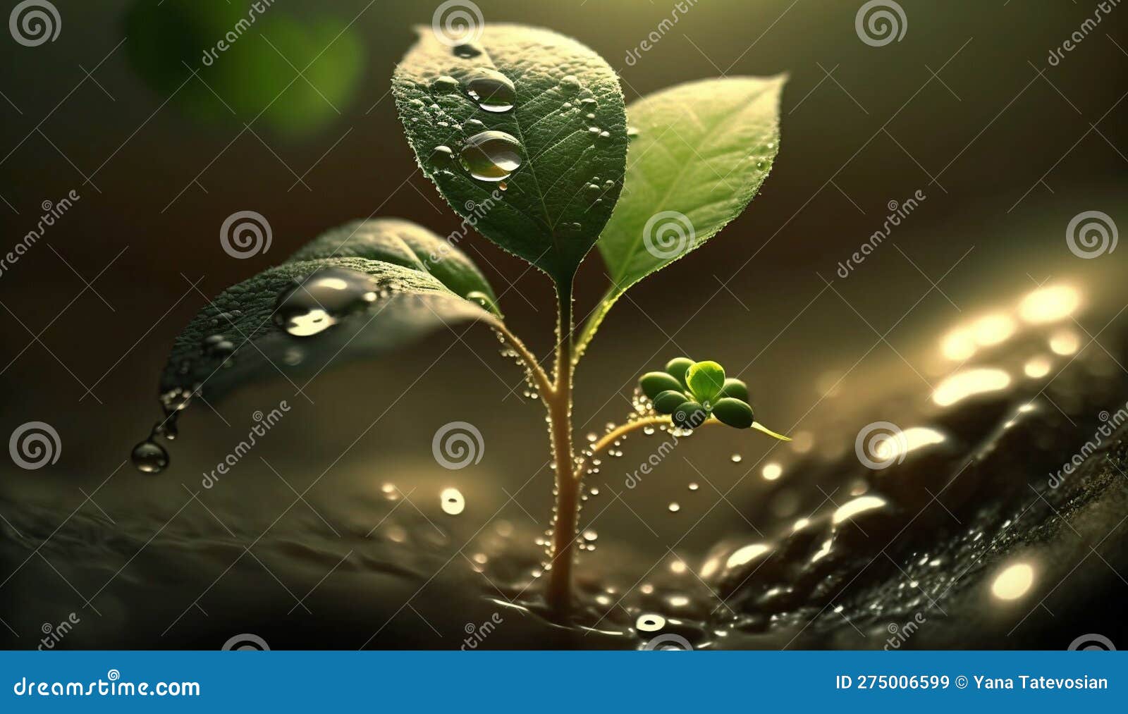 A Young Plant with a Drop of Water in the Sun, a Growing Plant Grows ...