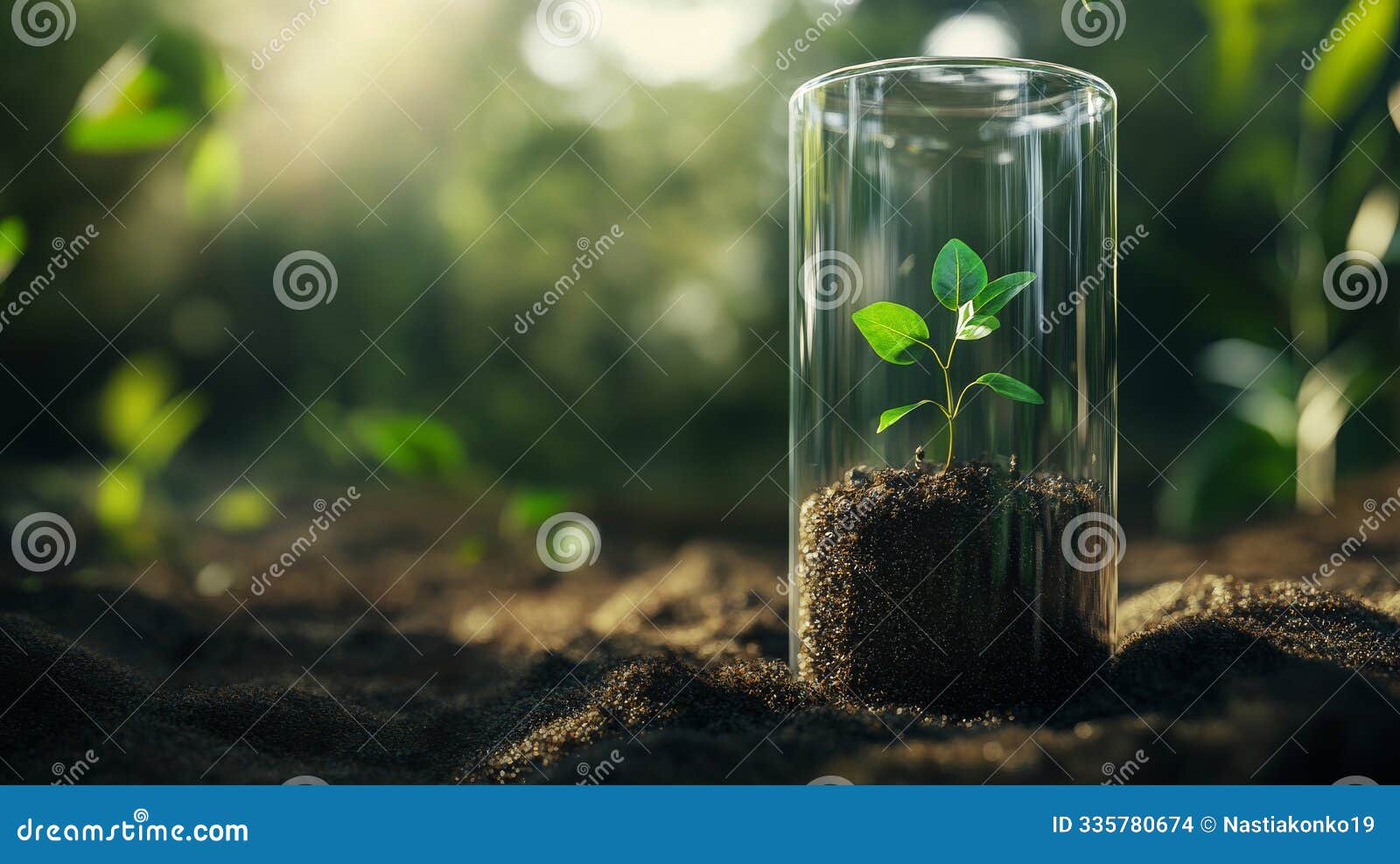 Young Plant in Glass Container on Soil, Sustainability Concept Stock ...