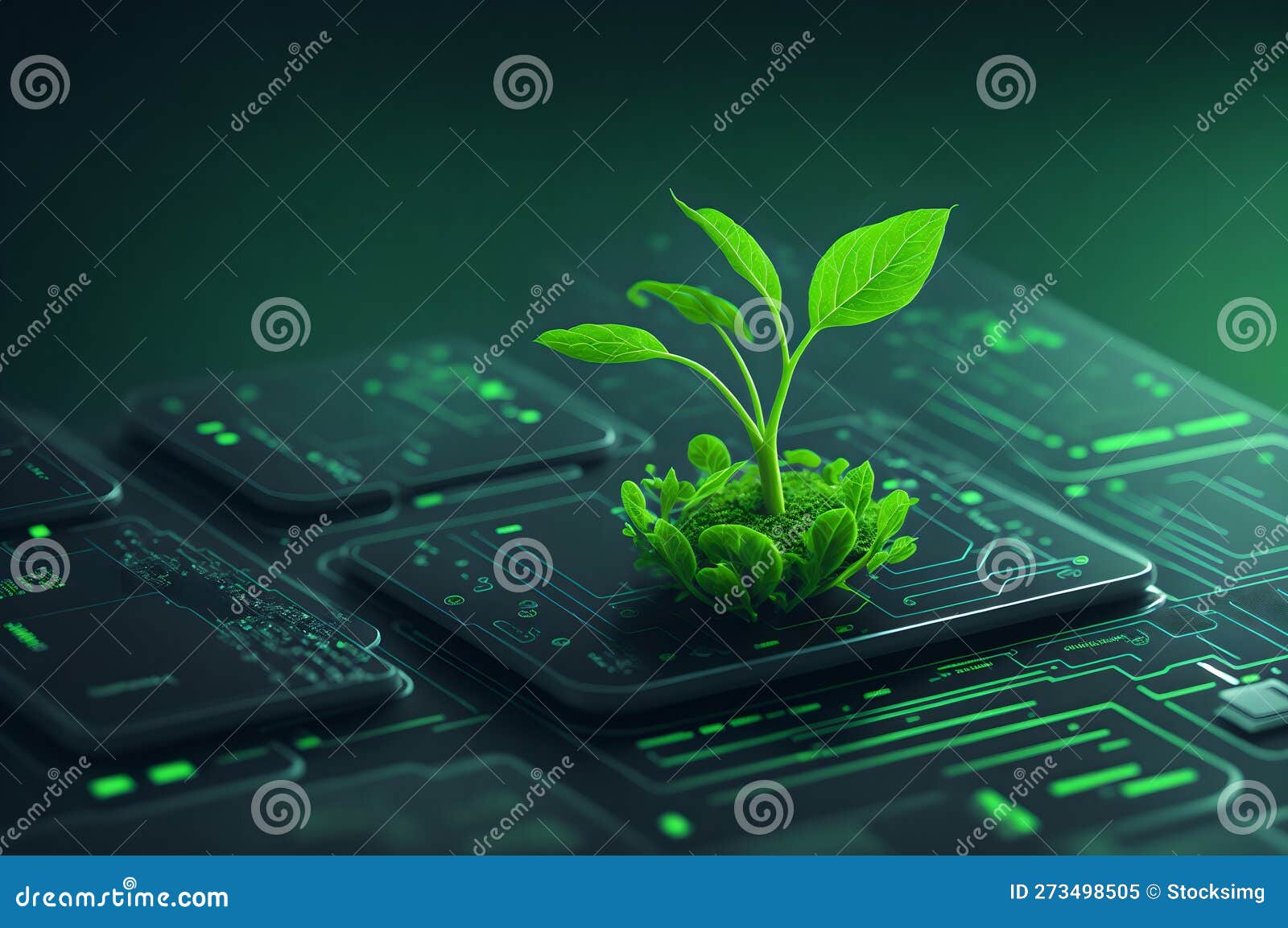Young Plant Growing on a CPU Chip on a Computer Circuit Board, Creative ...