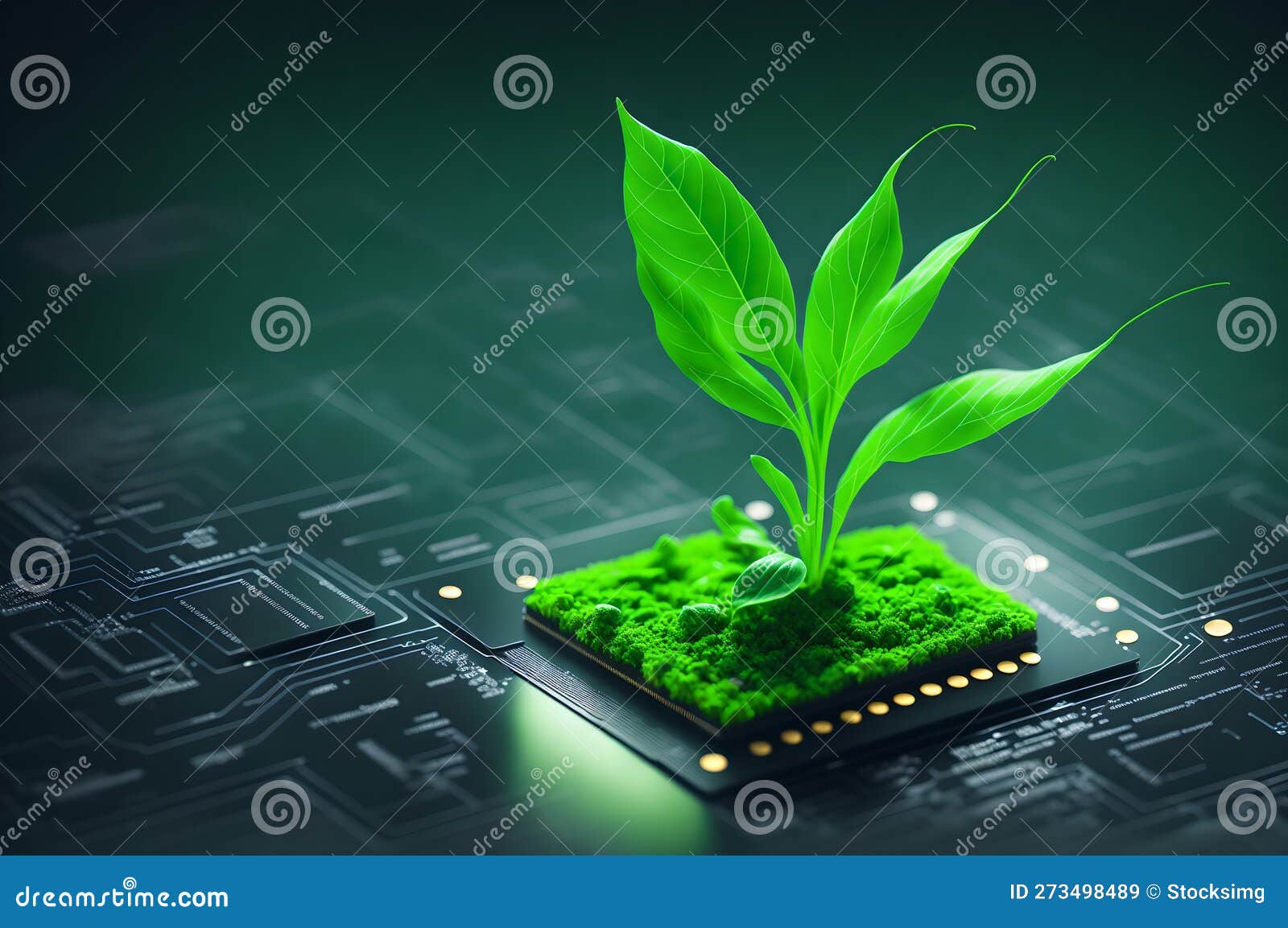 Young Plant Growing on a CPU on a Computer Circuit Board, Creative ...