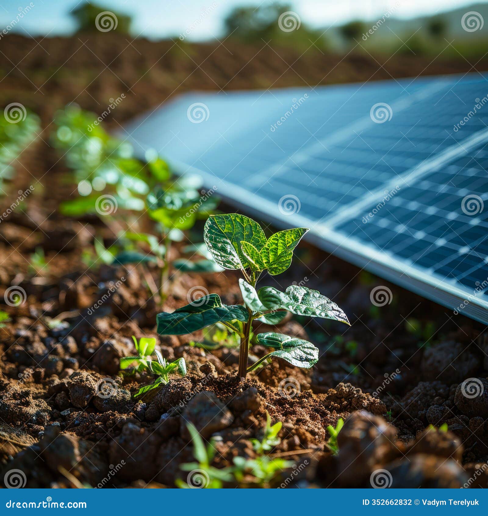 Young Plant Growing on the Soil and Solar Cell. Stock Photo - Image of ...