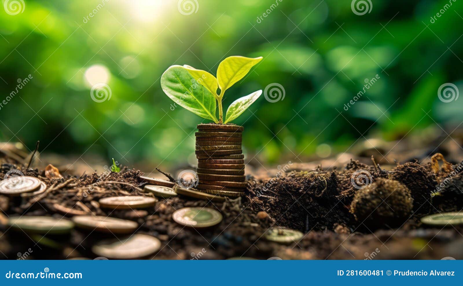 Plant Growing on the Stacked Coins Stock Illustration - Illustration of ...