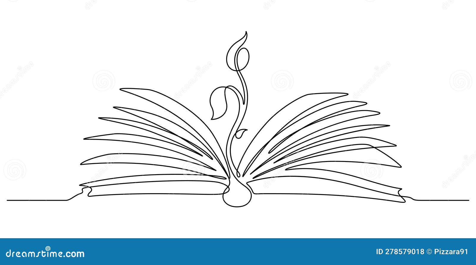 Young Plant with Opening Book in Continuous Line Drawing Tree of ...