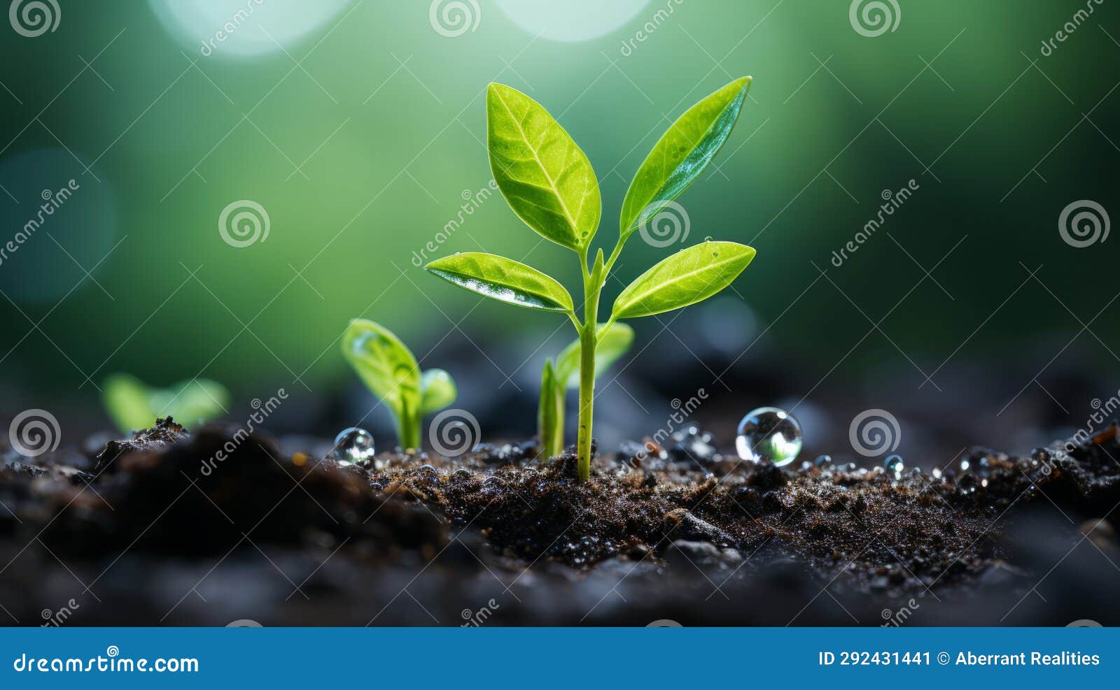 A Young Plant Sprouting from the Soil with Water Droplets Stock ...