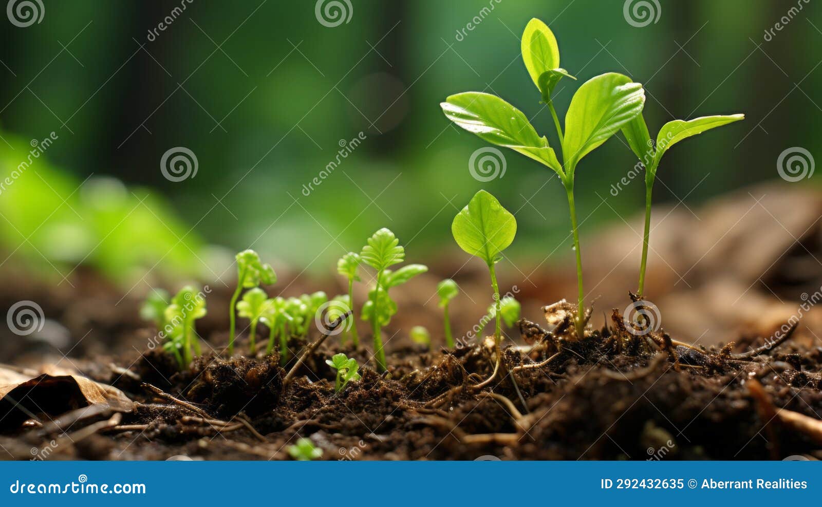Young Plants Sprouting from the Ground in the Forest Stock Illustration ...