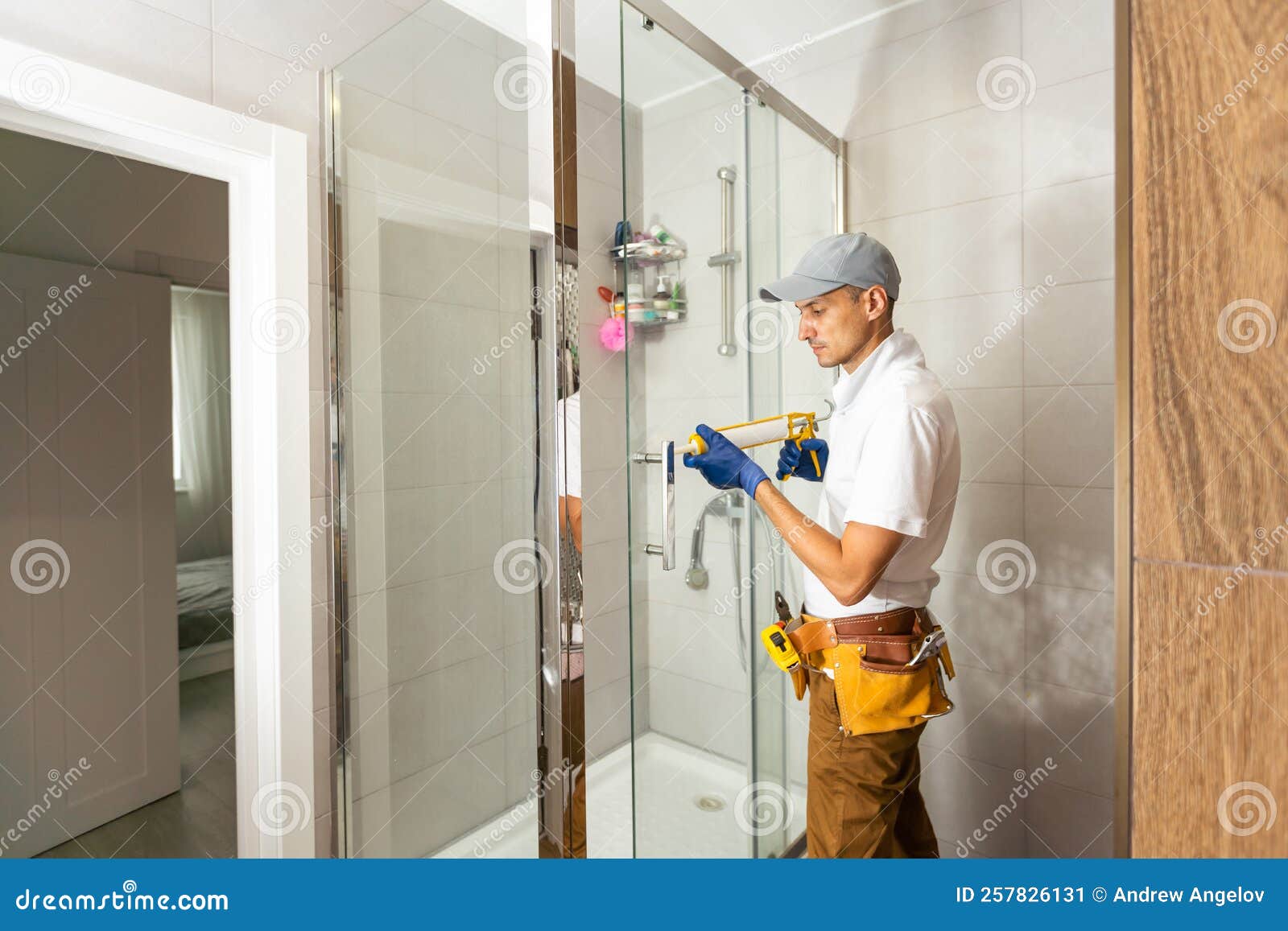 Young Plumber Fixing Shower Cabin Stock Image - Image of development ...