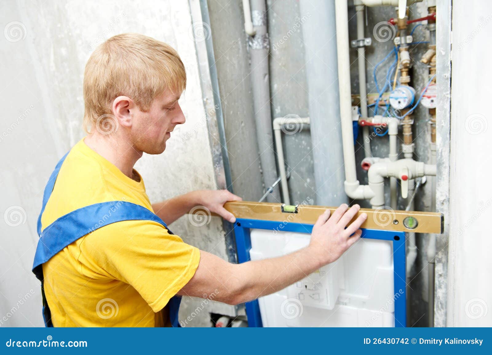 Young plumber man worker stock photo. Image of inspecting - 26430742