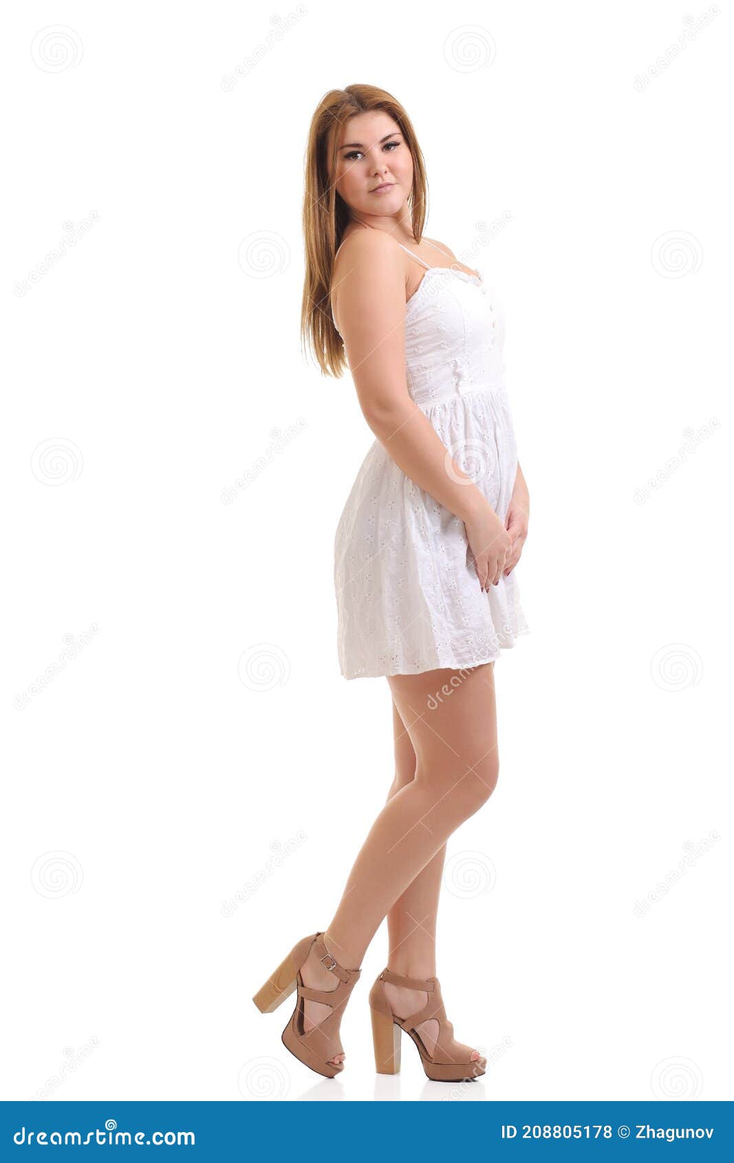 Young Plus Size Model in White Dress Stock Photo - Image of long, model ...