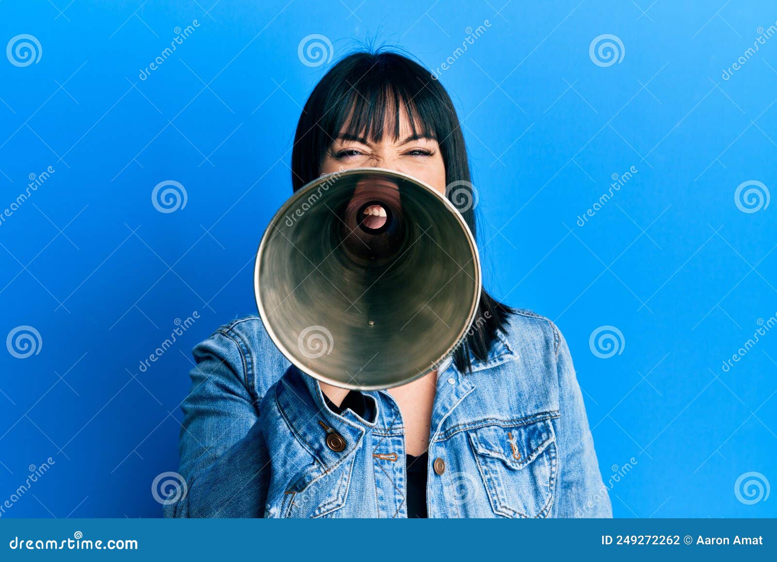Young Plus Size Woman Shouting Using Megaphone Stock Photo - Image of ...