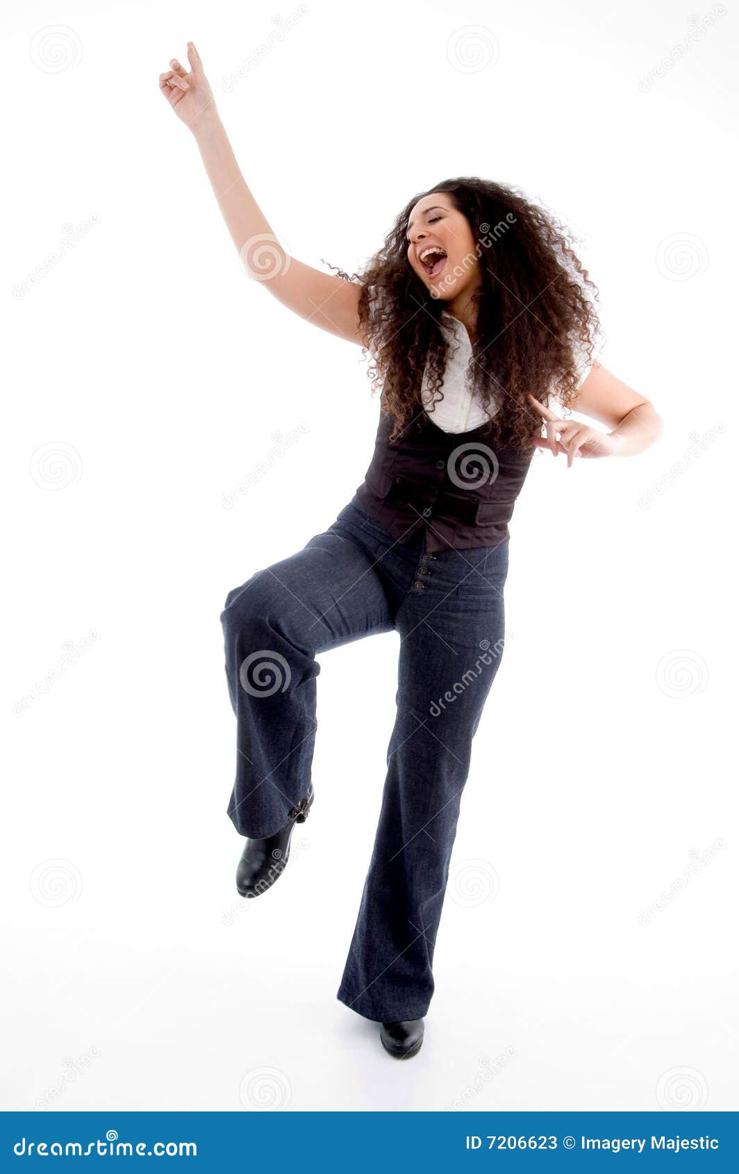 Young Pointing Dancing Woman Stock Image - Image of pleased, person ...