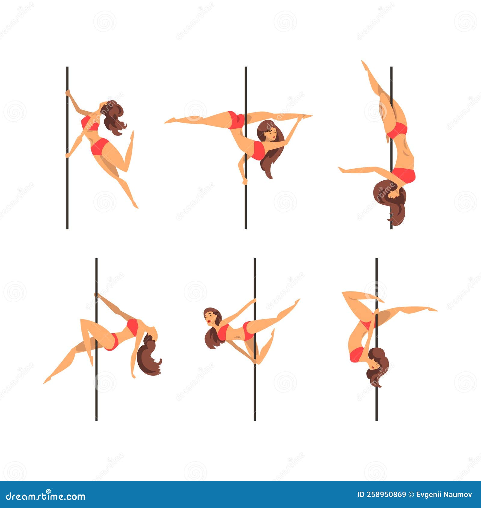 Young Pole Dancer Performing Acrobatics on Vertical Pole Vector Set Stock Vector - Illustration ...