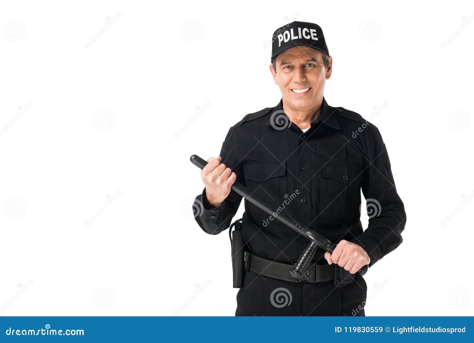 Young Policeman with Baton Looking at Camera Stock Image - Image of ...