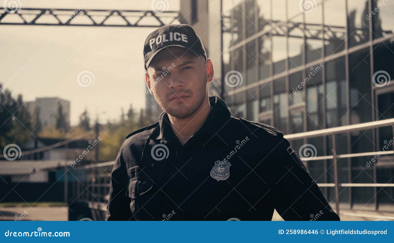 Young Policeman in Cap with Lettering Stock Photo - Image of uniform ...