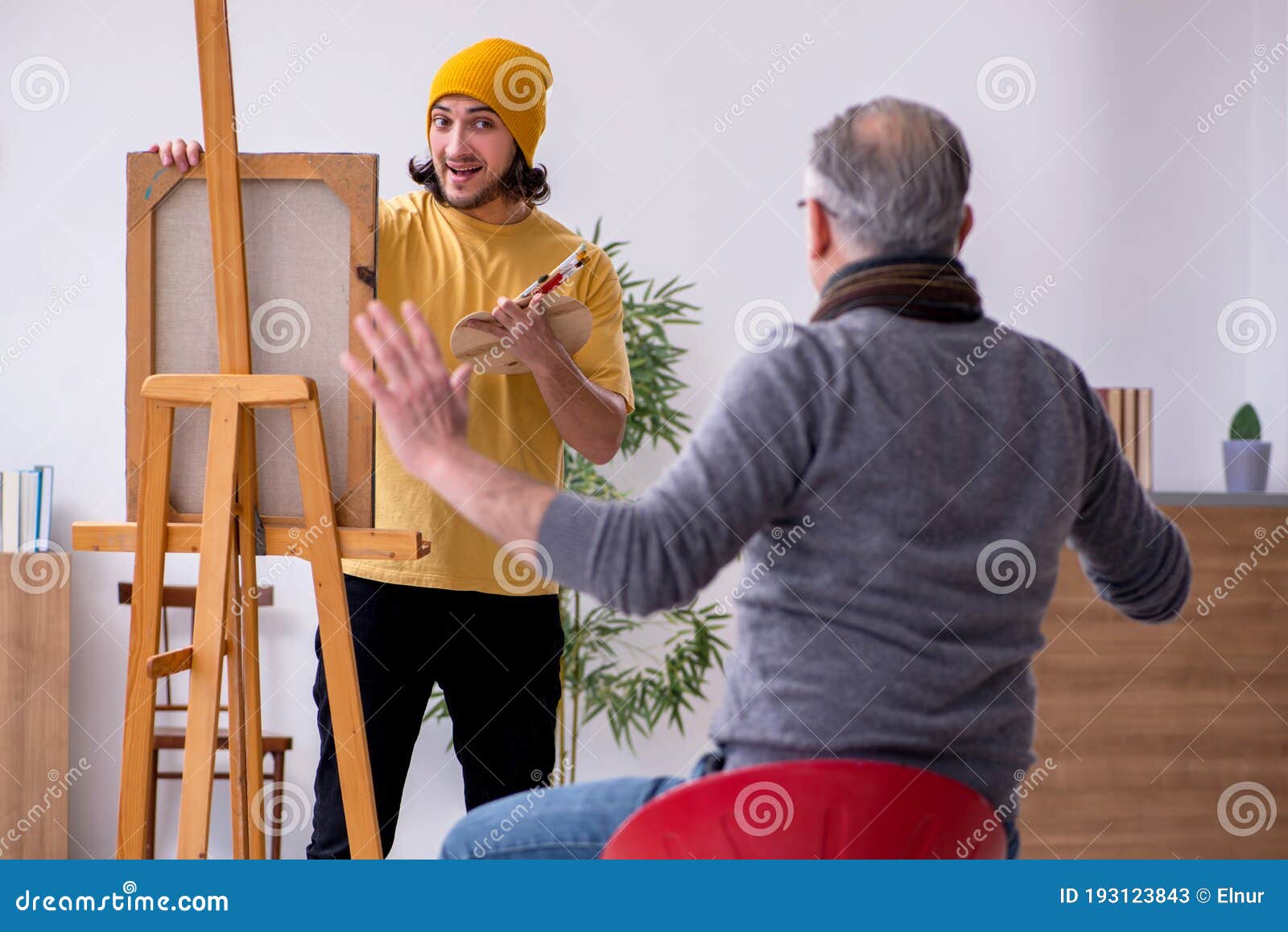 Young Portraitist and Old Male Model Stock Image - Image of class ...