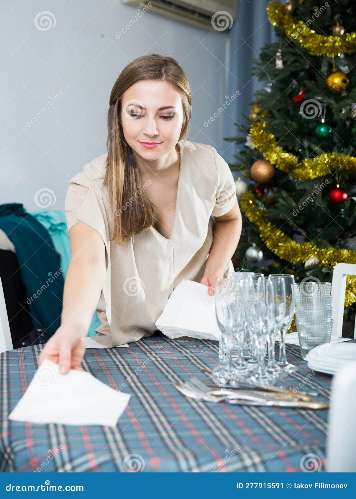 Woman setting up table stock image. Image of celebrate - 277915591
