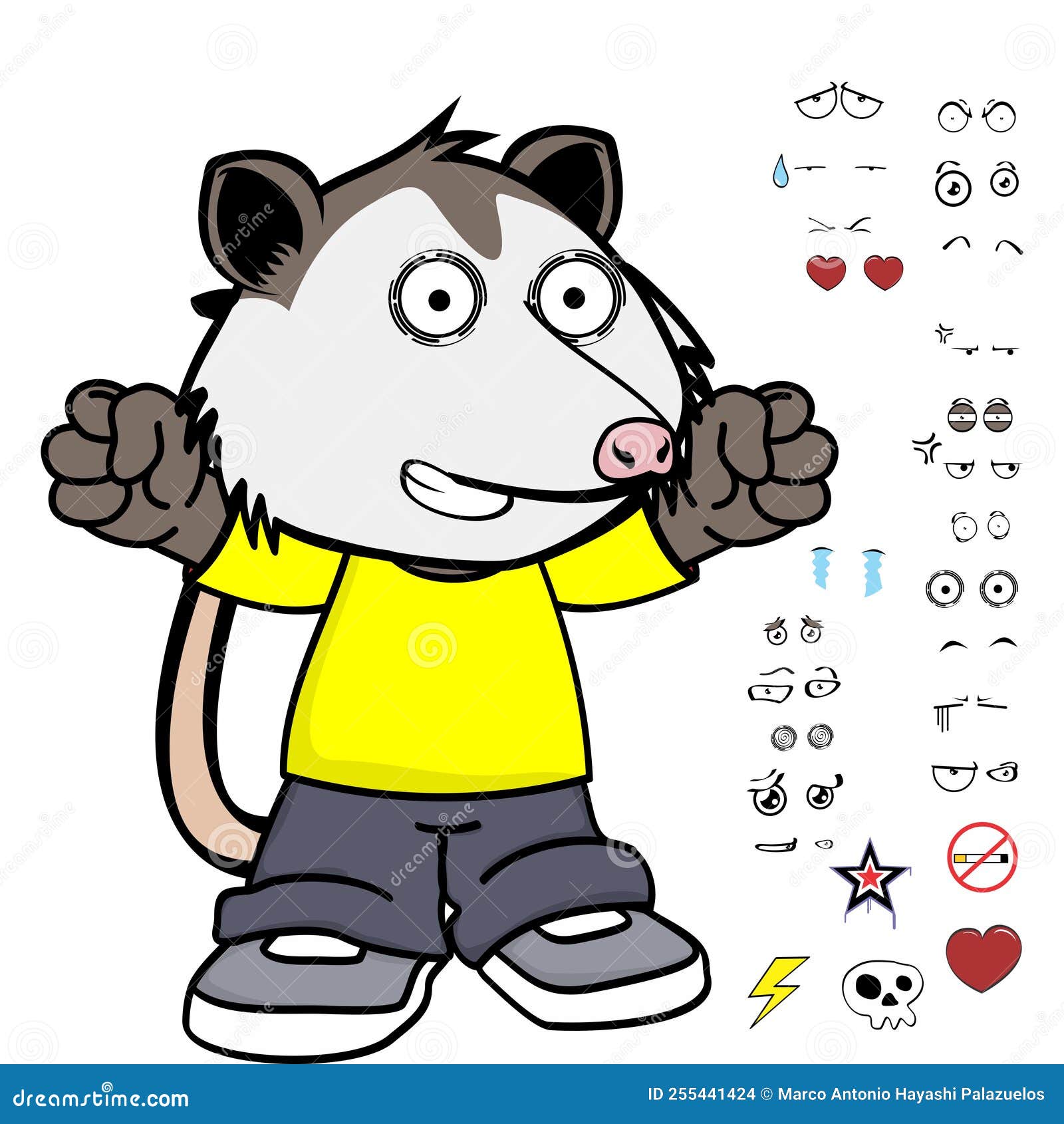 Young Possum Character Cartoon Kawaii Expressions Set Stock Vector ...