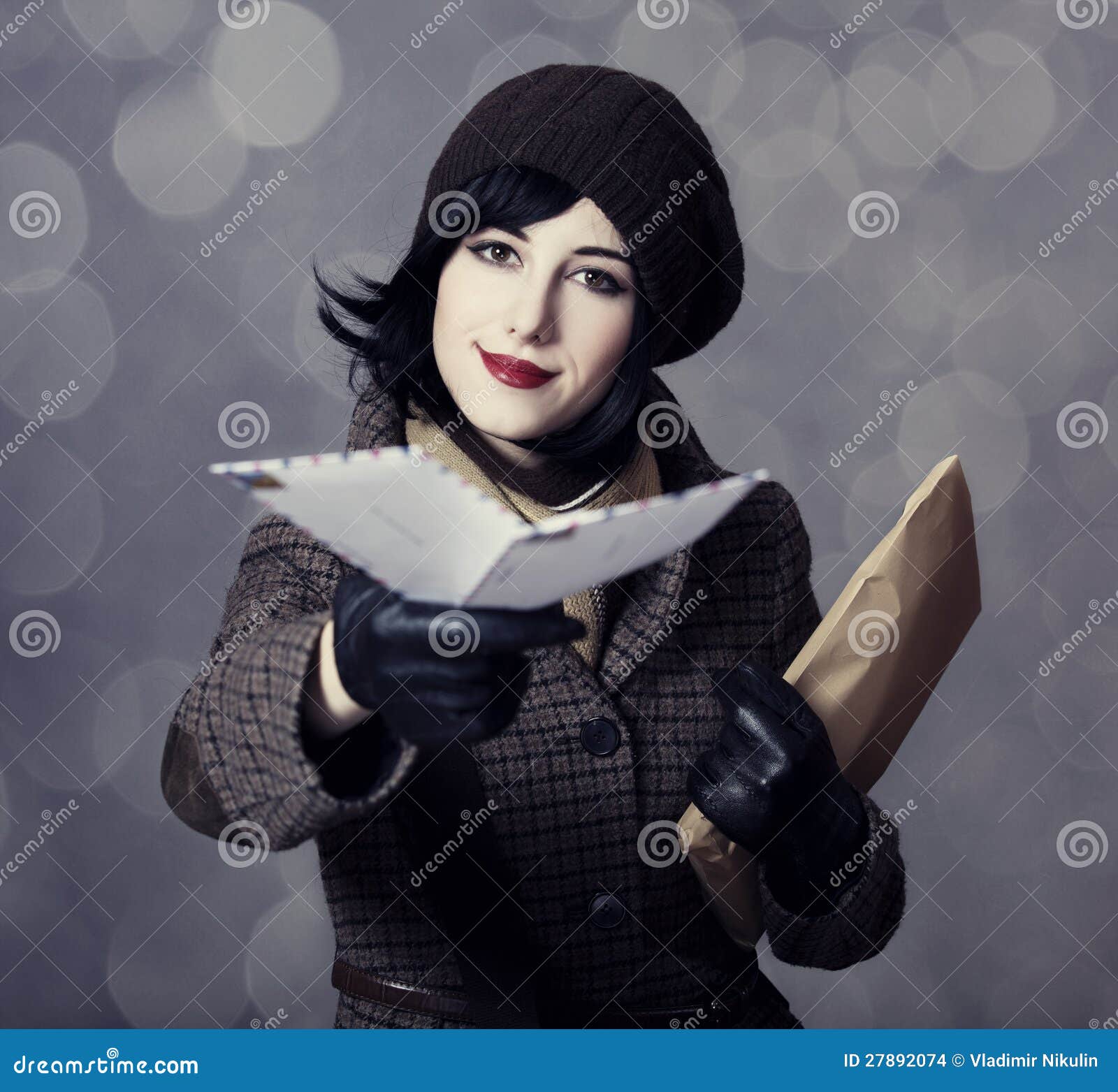 Young Postman Girl with Mail. Stock Photo - Image of gift, letter: 27892074
