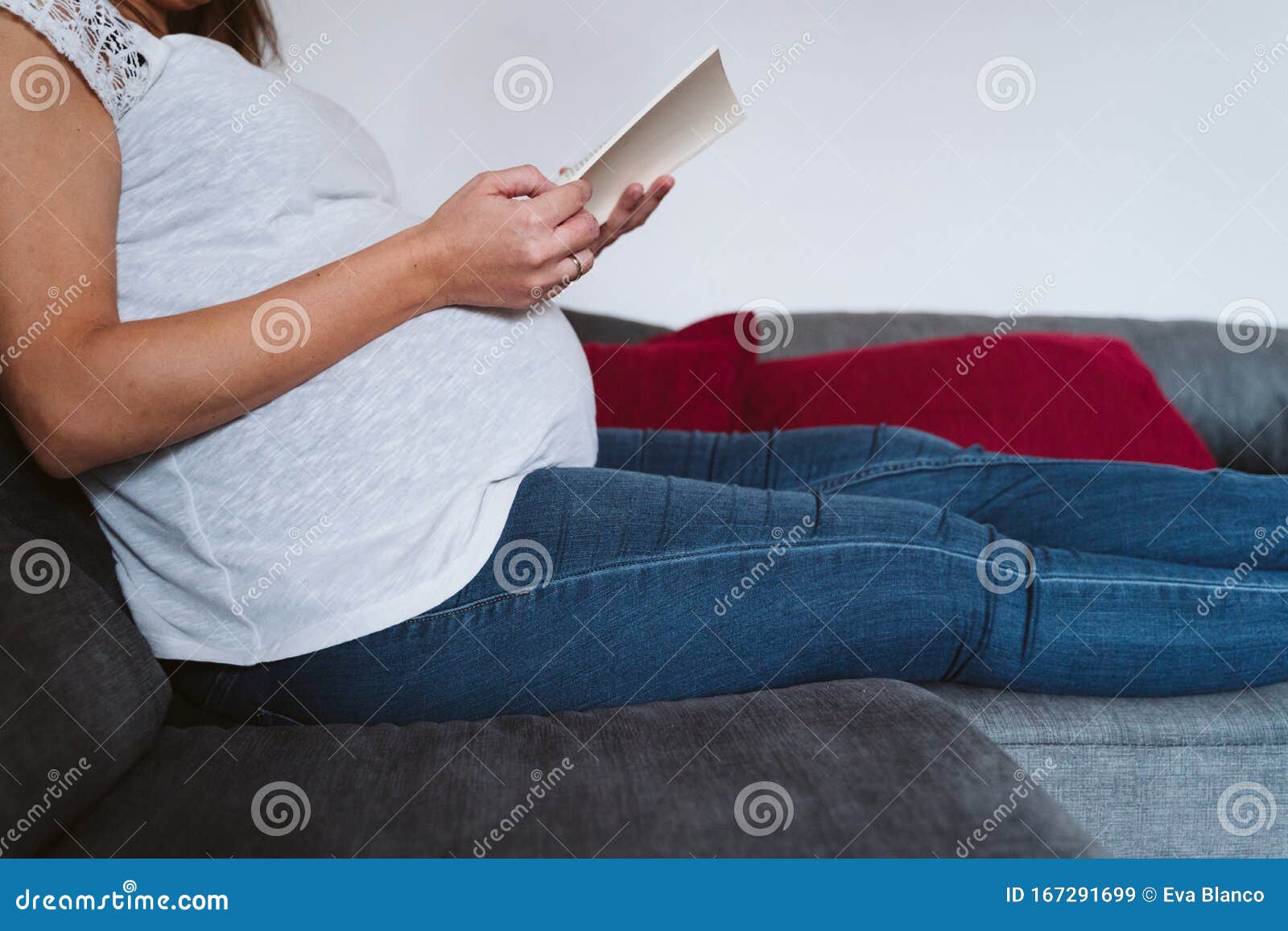 Young Pregnant Woman At Home Reading A Book Stock Image Image Of