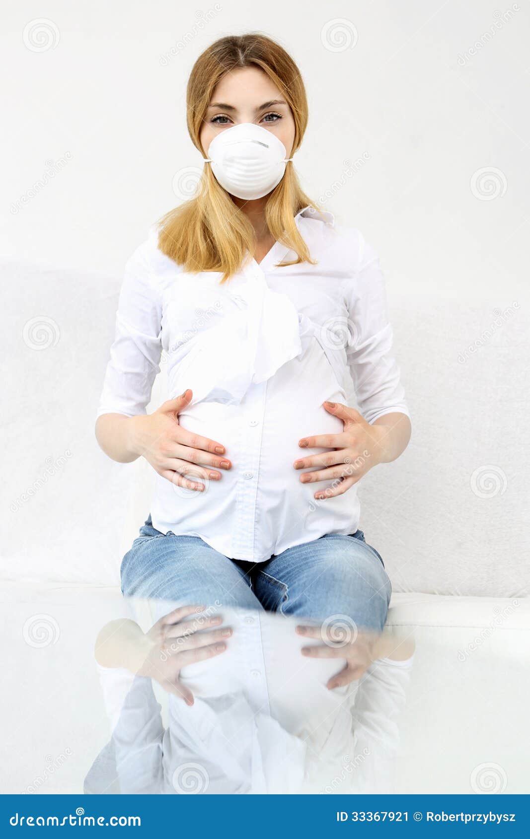 Young Pregnant Woman with Protective Mask Stock Image - Image of home ...