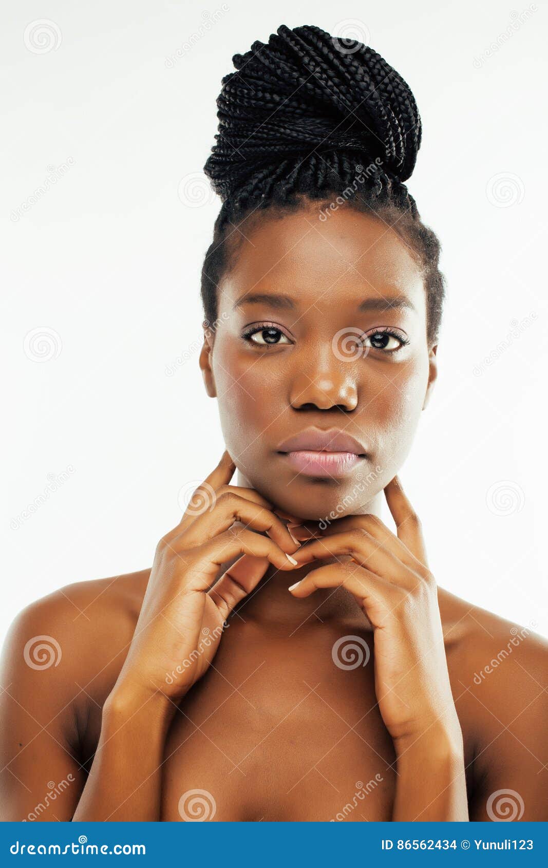 Young Pretty African American Woman Naked Taking Care Of Her Skin