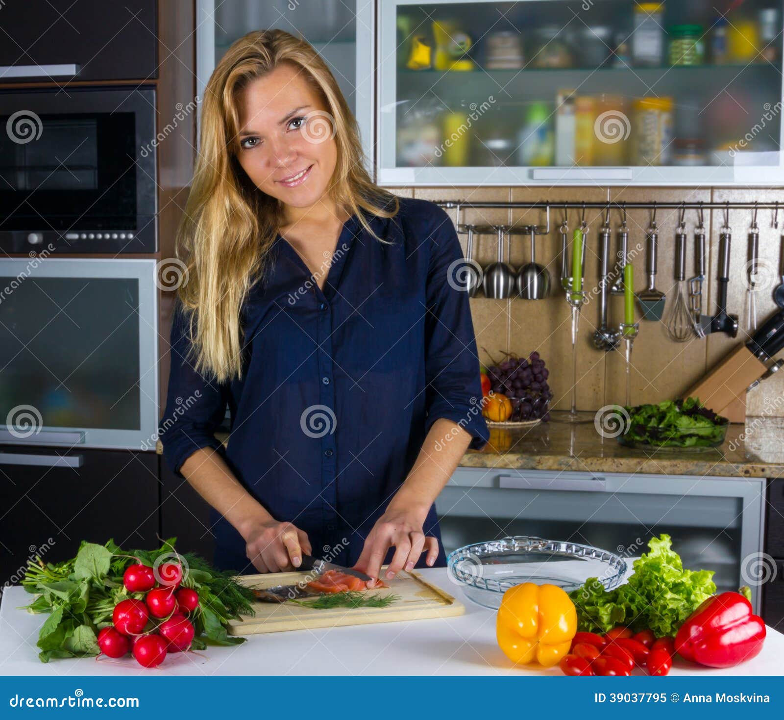 Young Pretty Blond Woman Cooking Stock Image - Image of female ...