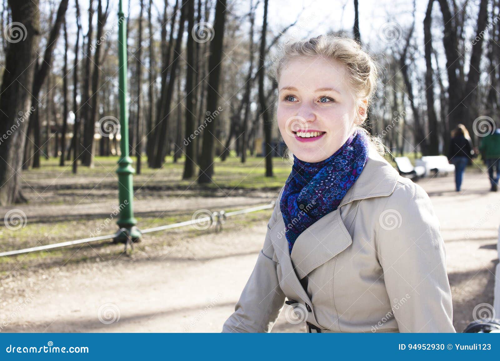 Young Pretty Blonde Girl Enjoing Spring Nature In Park Lifestyle