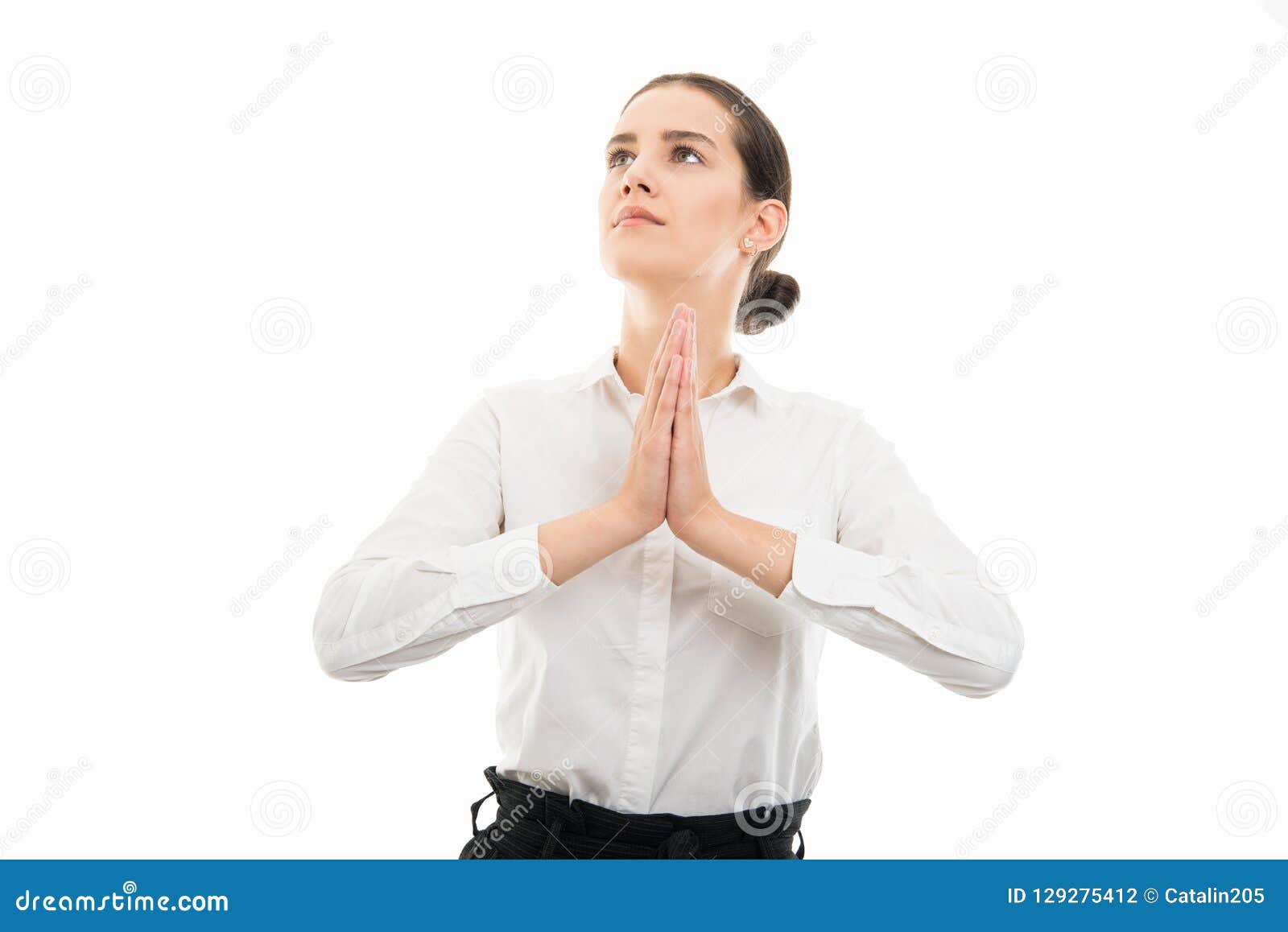 Young Pretty Business Woman Looking Up Showing Praying Gesture Stock ... Young Pretty Business Woman Looking Up Showing Praying Gesture Stock ...