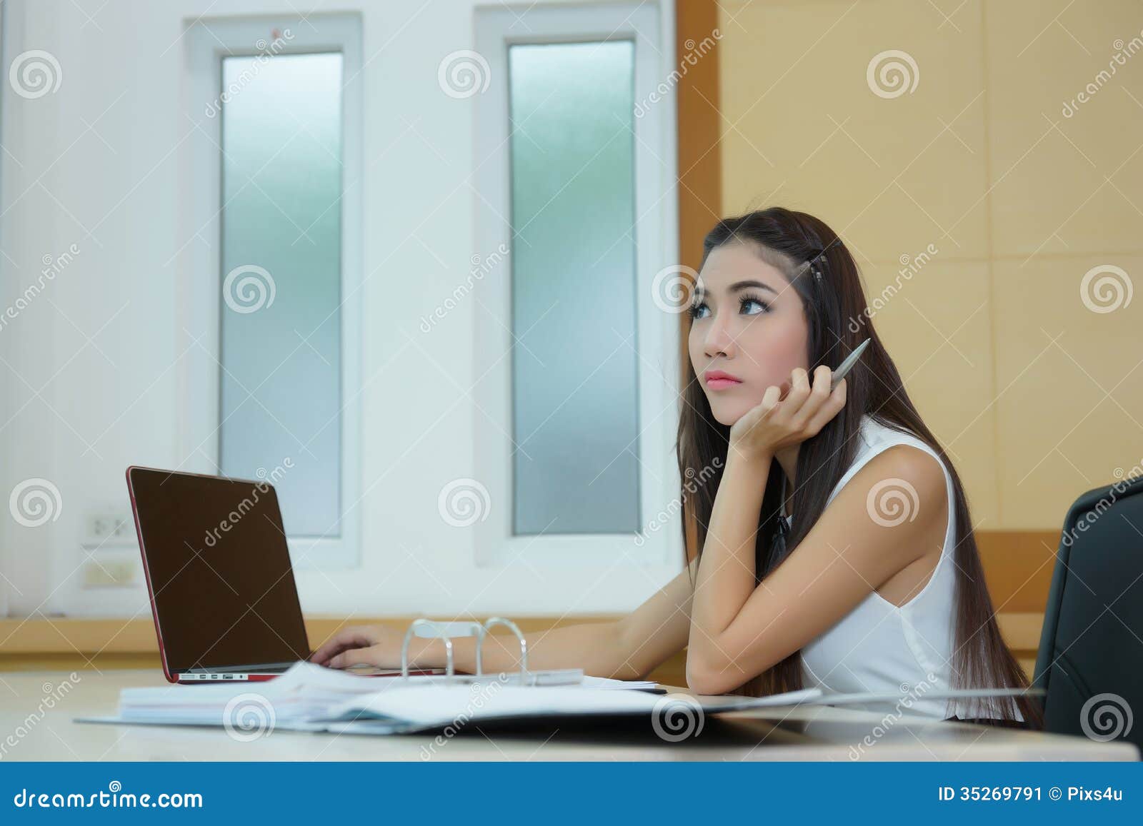 Young Pretty Business Woman with Notebook in the Office Stock Image ...