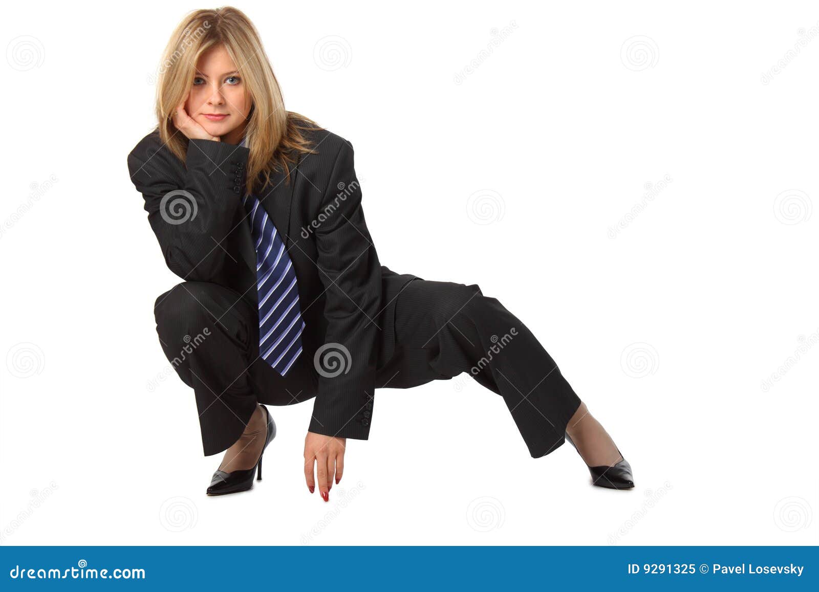 Young Pretty Businesswoman Squats Stock Image - Image of full, hair ...