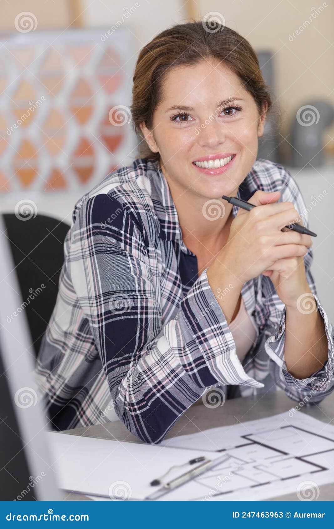 Young Pretty Female Engineer in Loft Modern Office Stock Image - Image ...