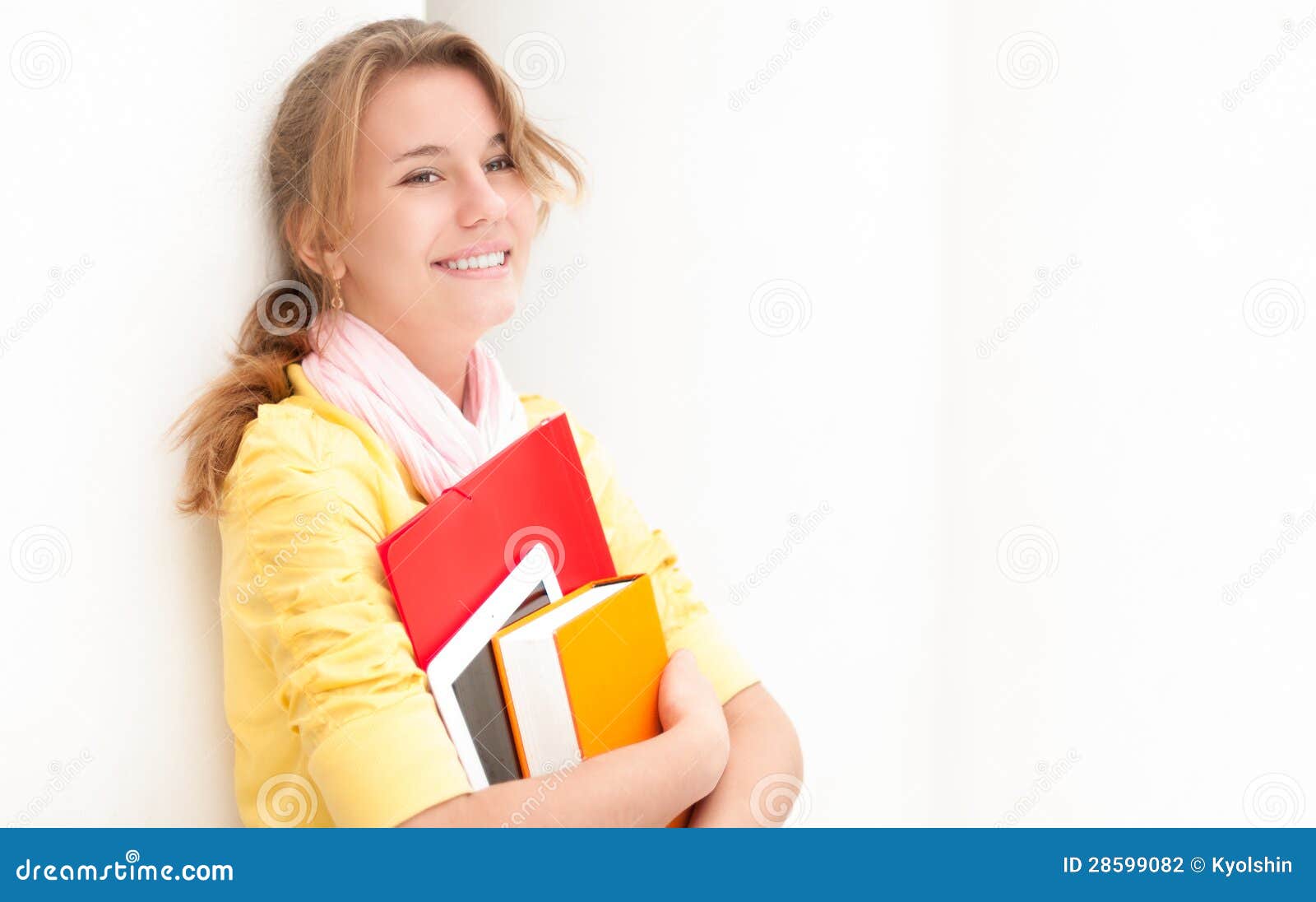 Young Pretty Female Student on White Background. Stock Photo - Image of ...