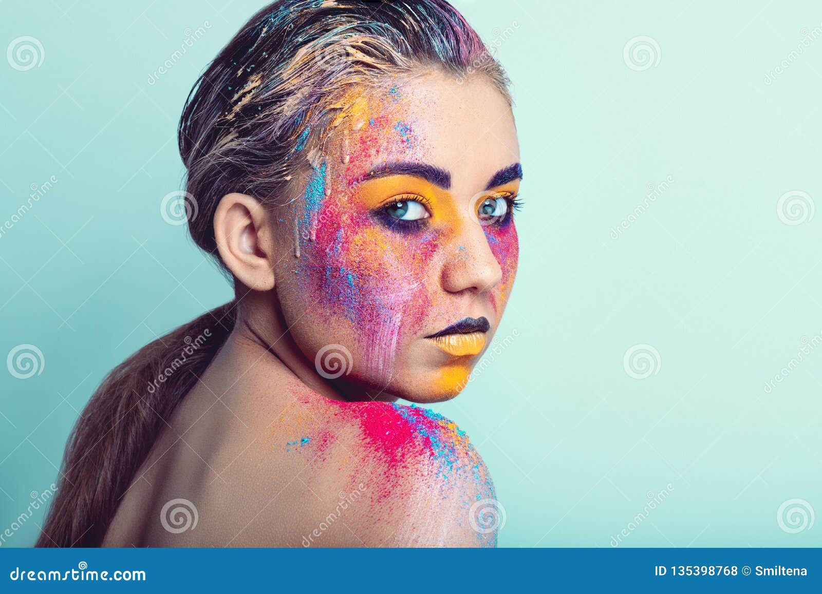 Young Pretty Girl with Colorful Creative Make-up Stock Photo - Image of ...