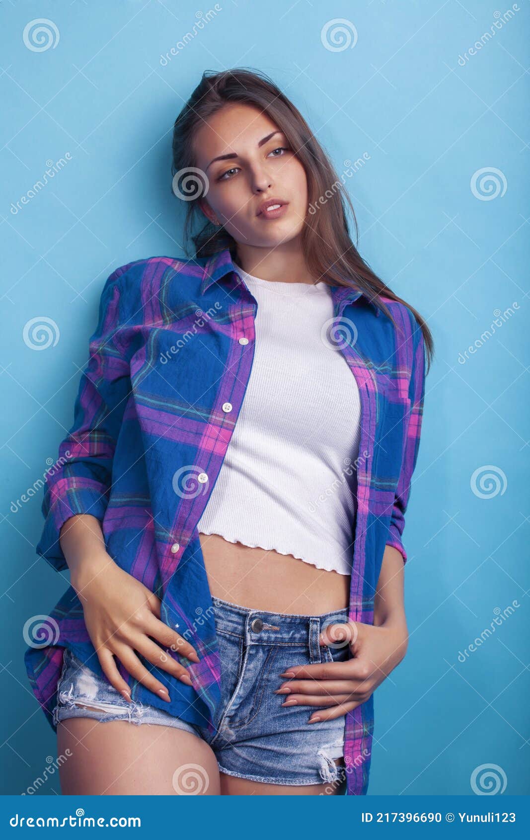 Young Pretty Girl Posing Happy Smiling On Blue Background Lifestyle